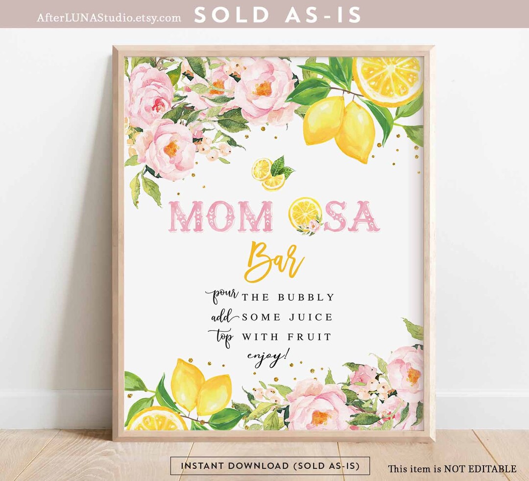 Pink Floral Lemon Sign Printable Drink Table Decor Mom Osa Bar Momosa ...