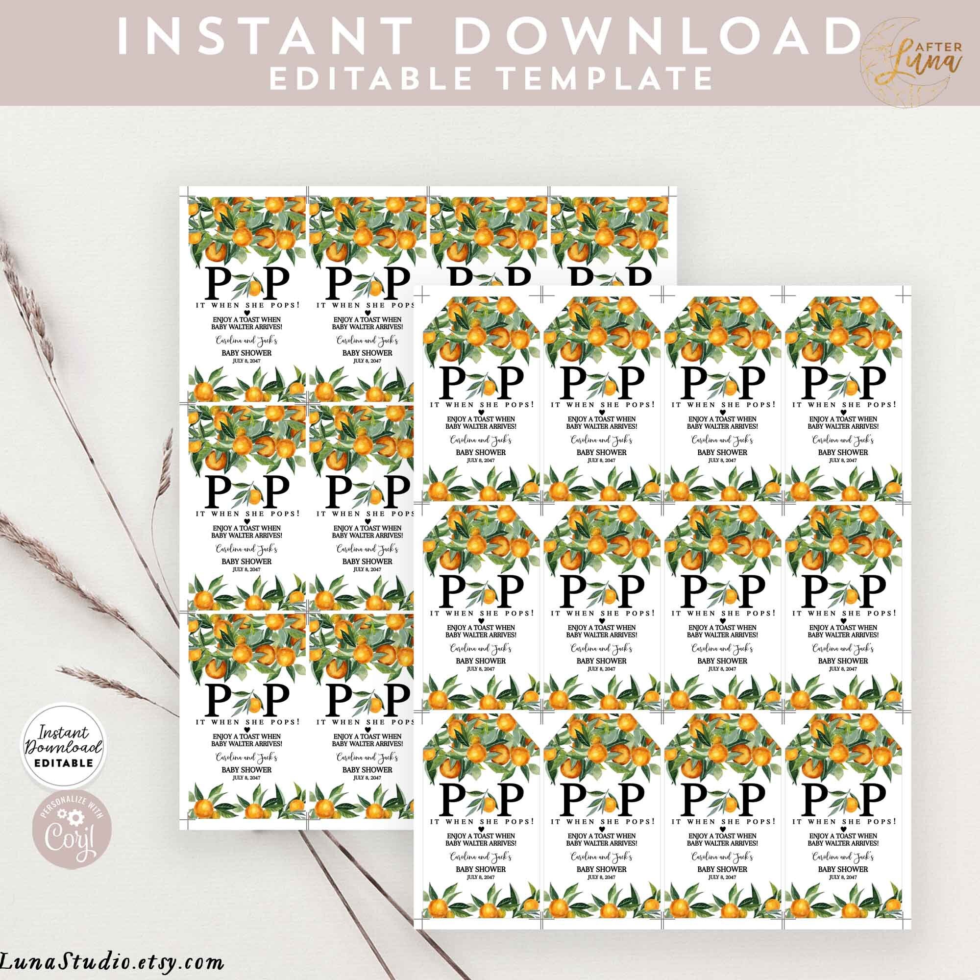 Editable Orange Pop It When She Pops Favor Tag A Little Cutie Baby ...