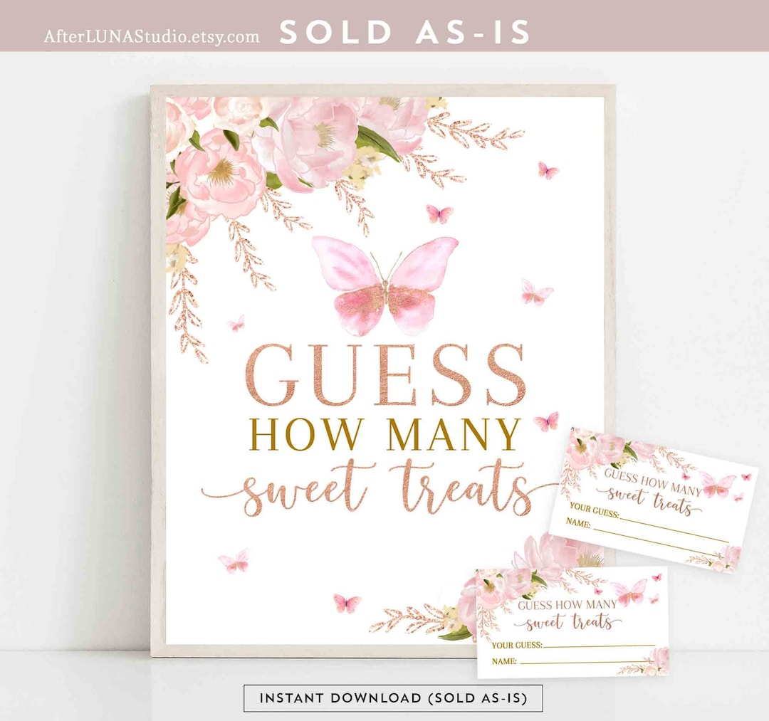 Butterfly Guess How Many Sweet Treats Game Blush Pink Rose Gold ...
