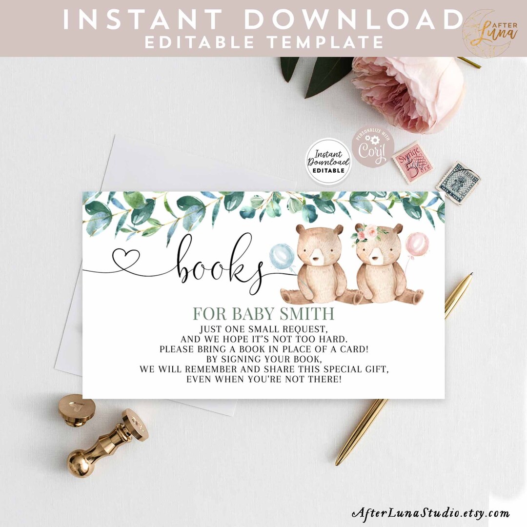 Editable TWIN Boy Girl Bear Baby Shower Personalized Teddy Bear Book ...