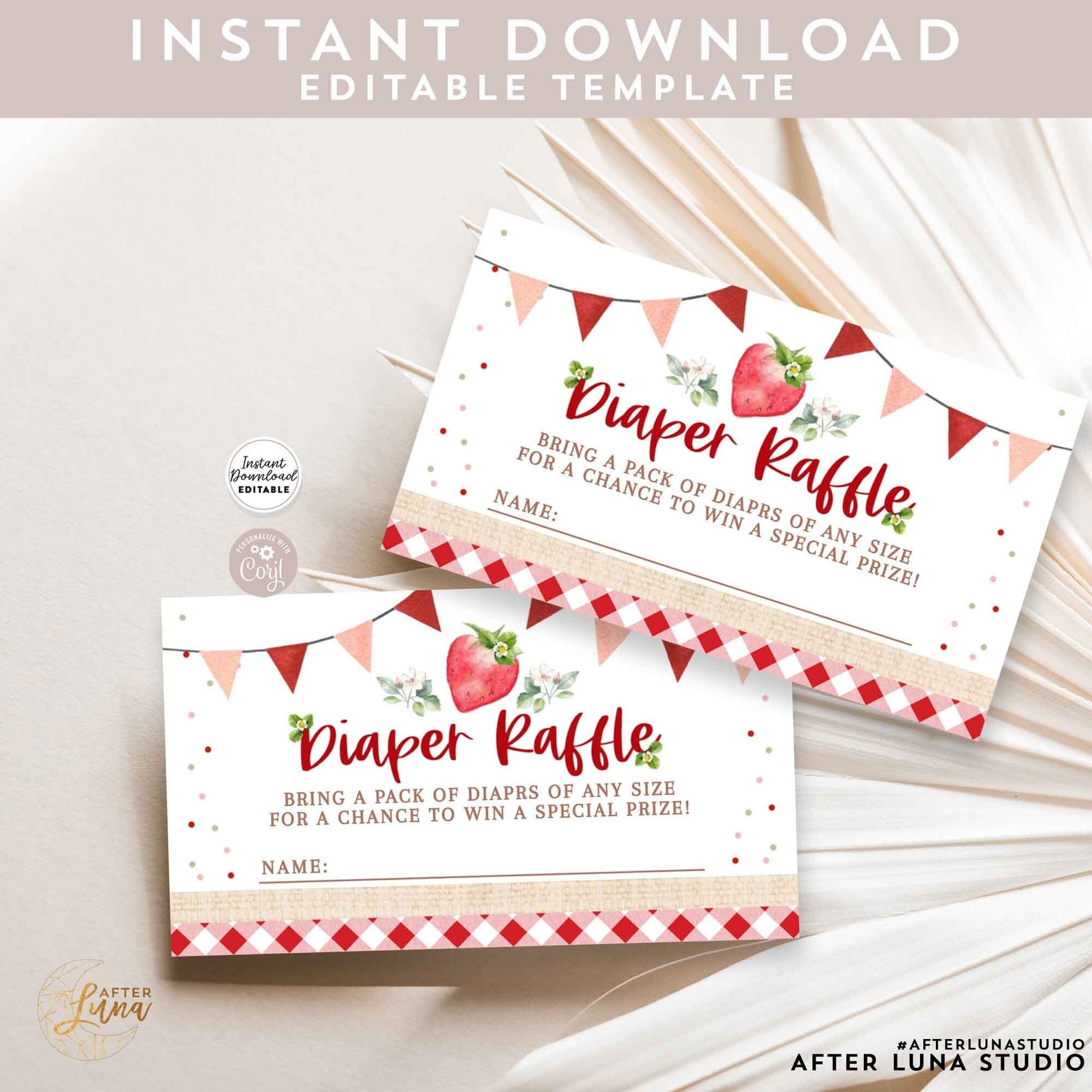 Editable Strawberry Baby Shower Diaper Raffle Ticket Insert - Etsy