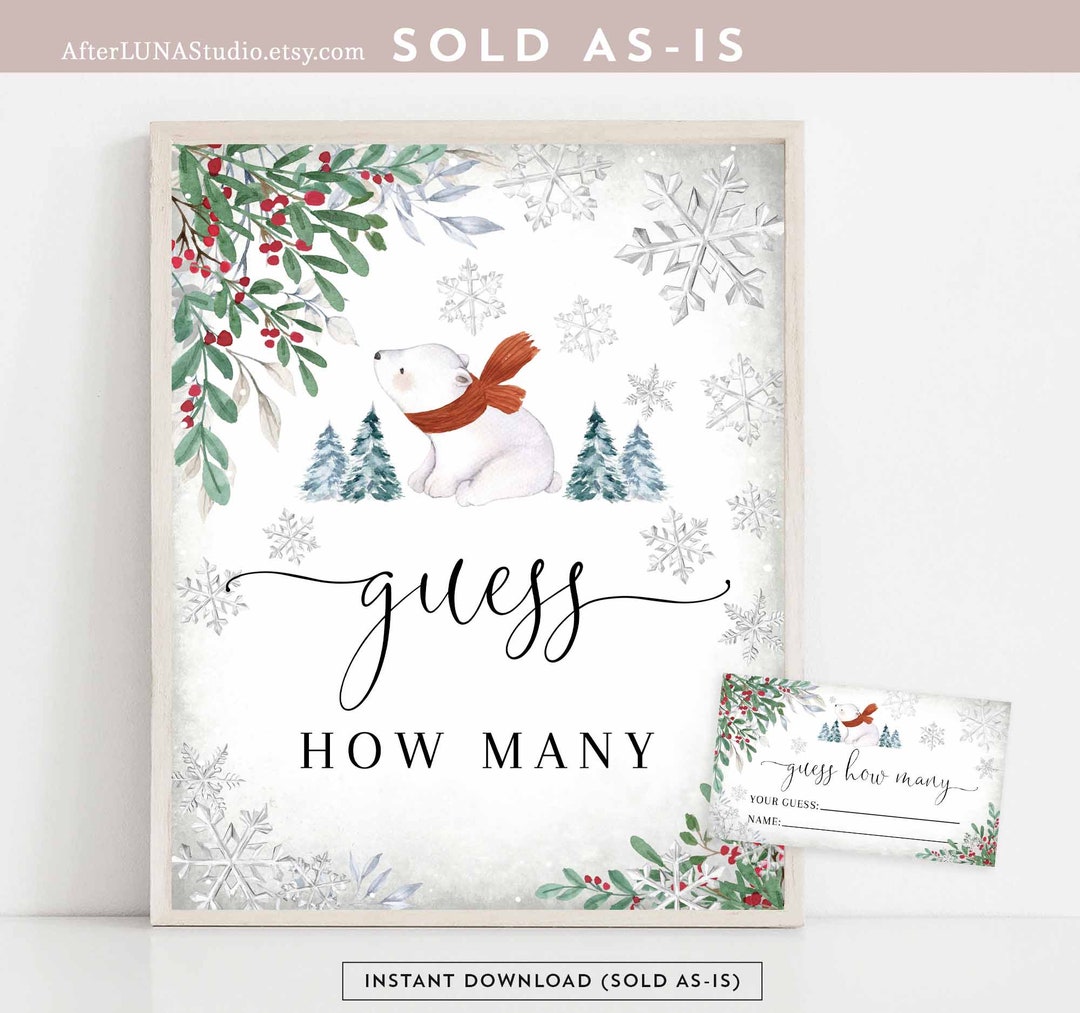 Winter Christmas Polar Bear Guess How Many Card and Sign Game Winter ...