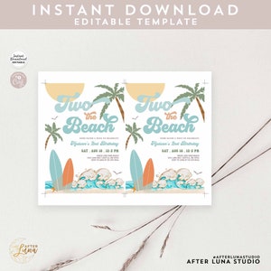 Editable Boy Surf Surfing 2nd Birthday Invite Two the Beach Modern ...