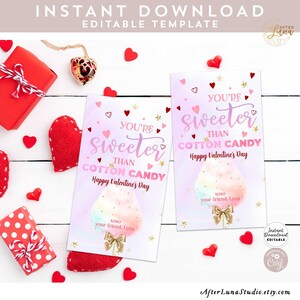 EDITABLE Valentine Cotton Candy Tags Valentine's Day Treat Favors You ...