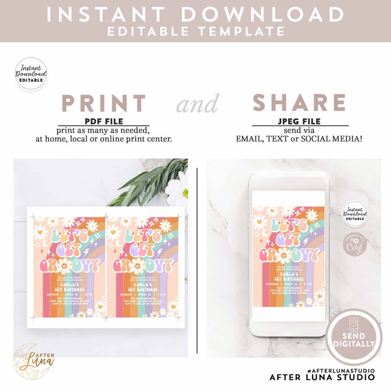 Editable Let's Get Groovy Invite Daisy Rainbow Groovy 3rd - Etsy