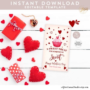 EDITABLE Valentine Sweet Treat Favor Tag Hearts Cupcake Tag Baby Shower ...