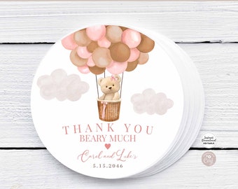 Editable Pink Girl Teddy Bear Thank You Round Tag Sticker - Etsy