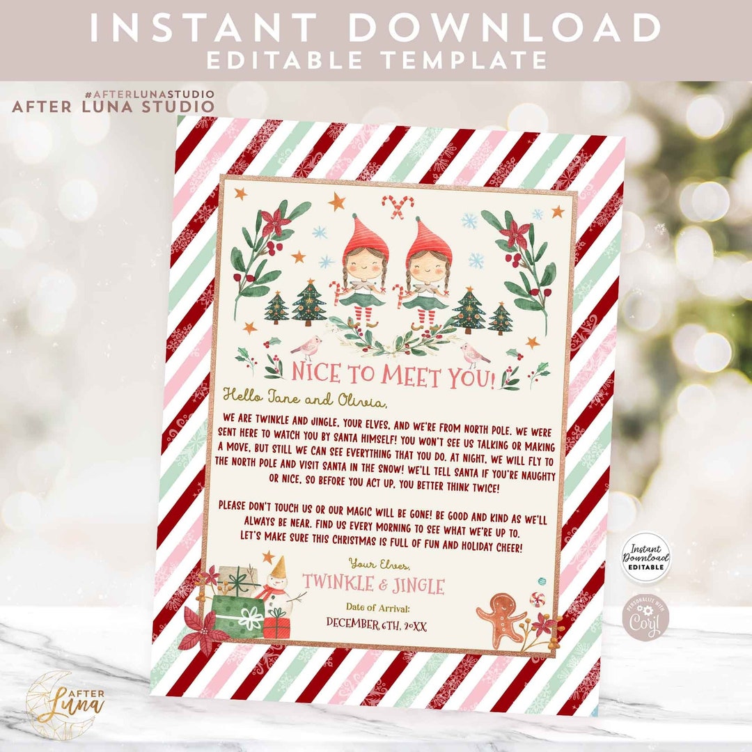 Two Elves Arrival Letter: Twin Girls First Introduction Hello Letter ...