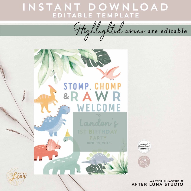 Editable Boy T Rex Two Three Rex Birthday Party Welcome Sign - Etsy