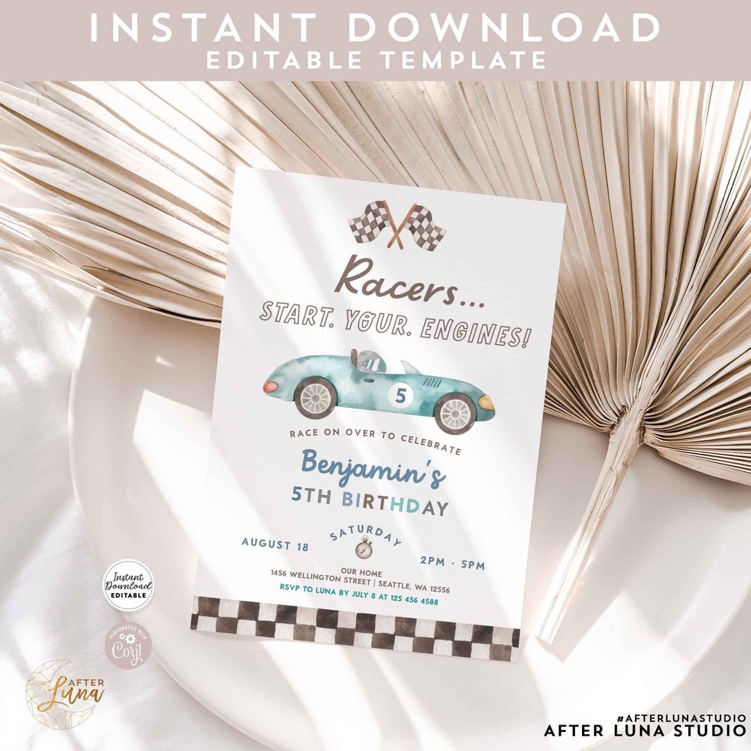 Editable Racing Birthday Invitation ANY AGE Racers Race Car Birthday ...