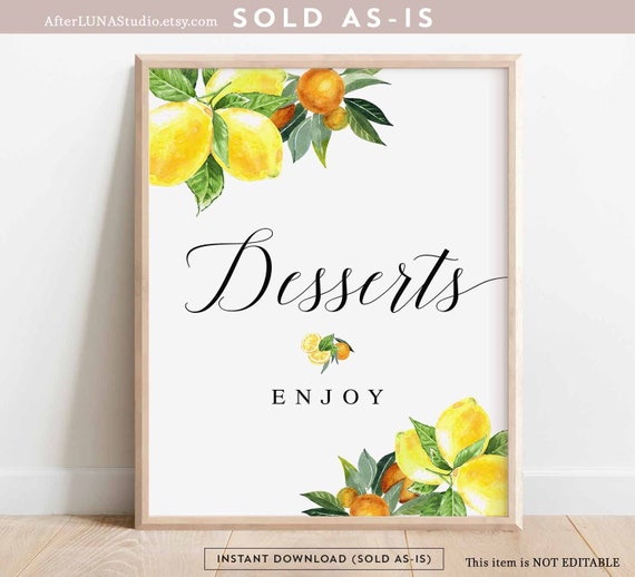 Lemon Orange Desserts Sign Printable 8x10 Citrus Wedding | Etsy