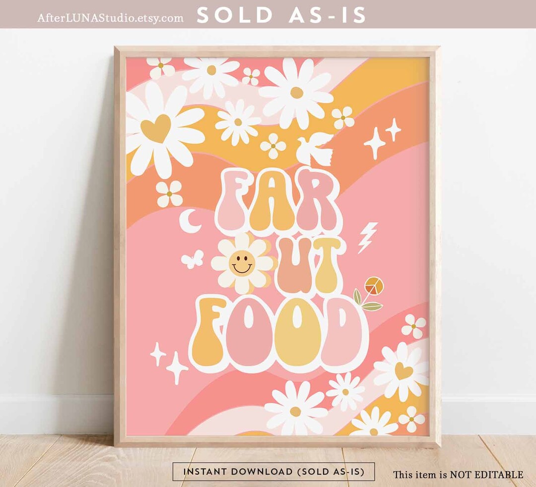 Pink Groovy Birthday Party Decor Peach Pink Daisy Far Out Food Table ...