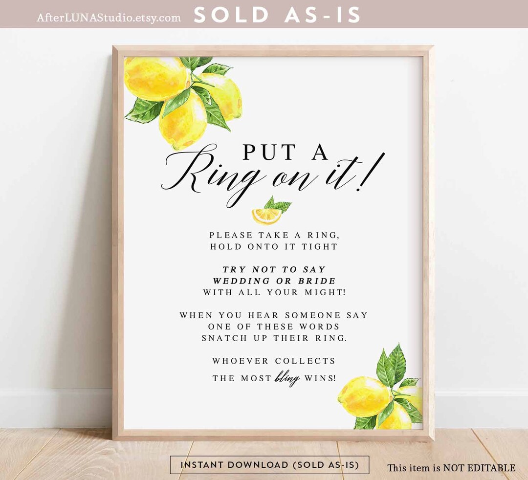 Lemon Bridal Shower Decor the Ring Game Sign Citrus She Found Her Main ...