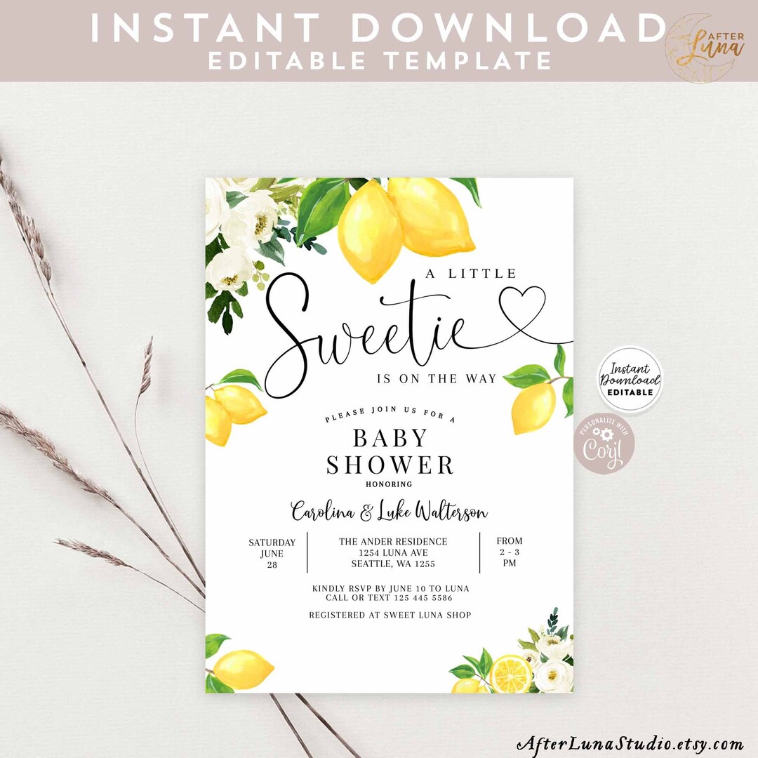 Editable Lemon Baby Shower Invitation Gender Neutral Citrus Title ...