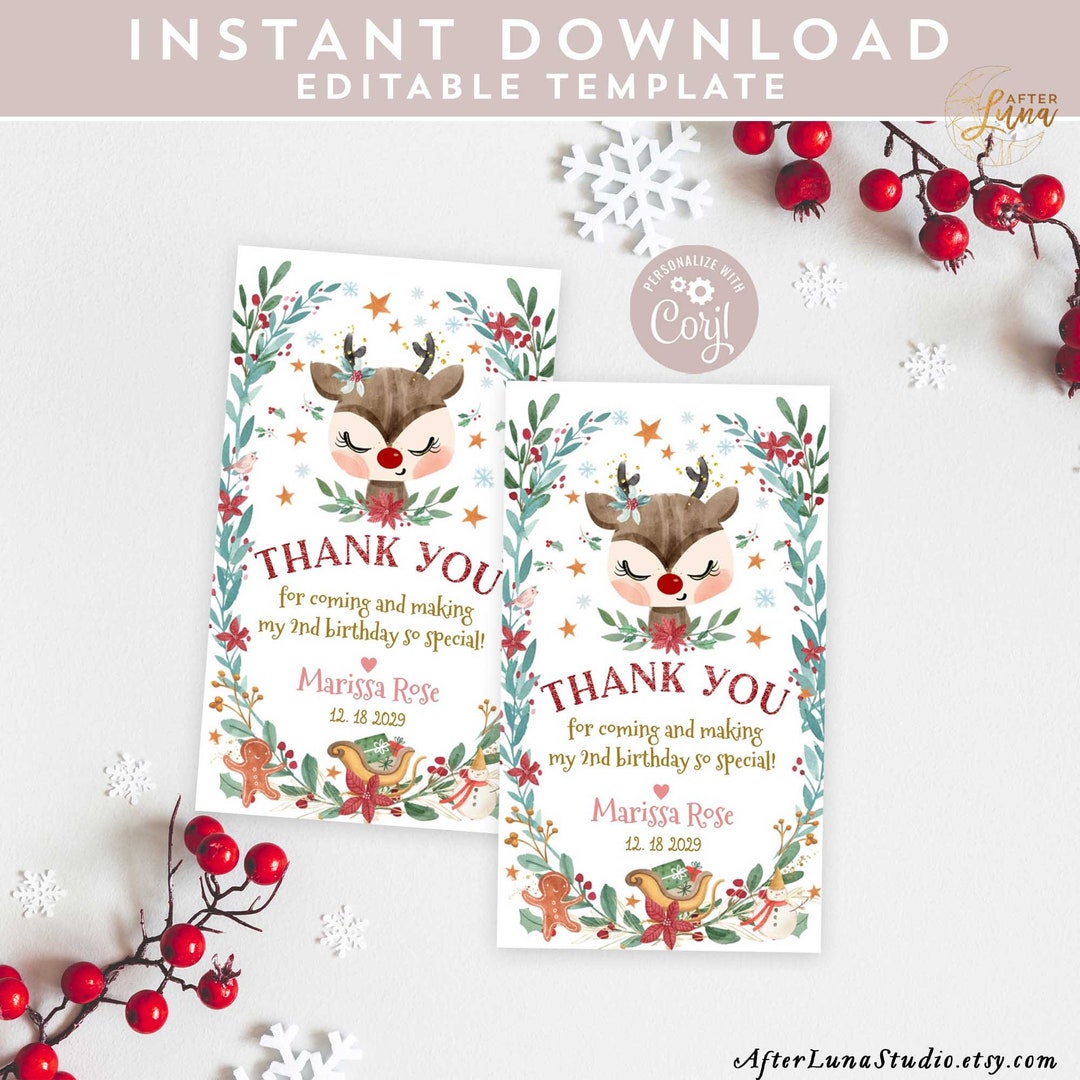 Editable Christmas Reindeer Birthday Tag Christmas Girl Reindeer ...