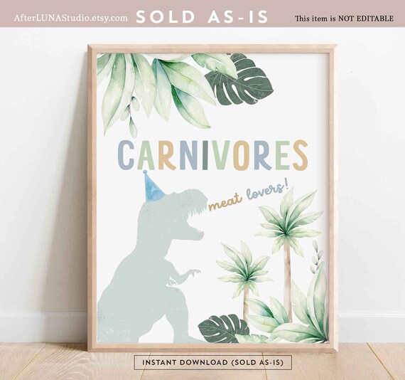 Carnivore Food Table Sign Boy T Rex Two Rex Three Rex Birthday | Etsy