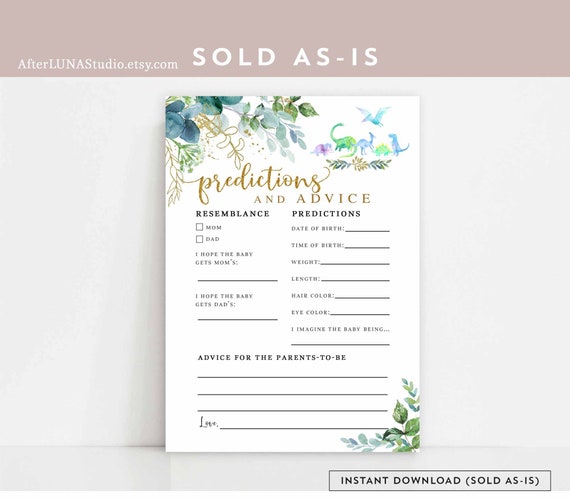 Dino Dinosaur Baby Predictions and Advices Card Printable | Etsy