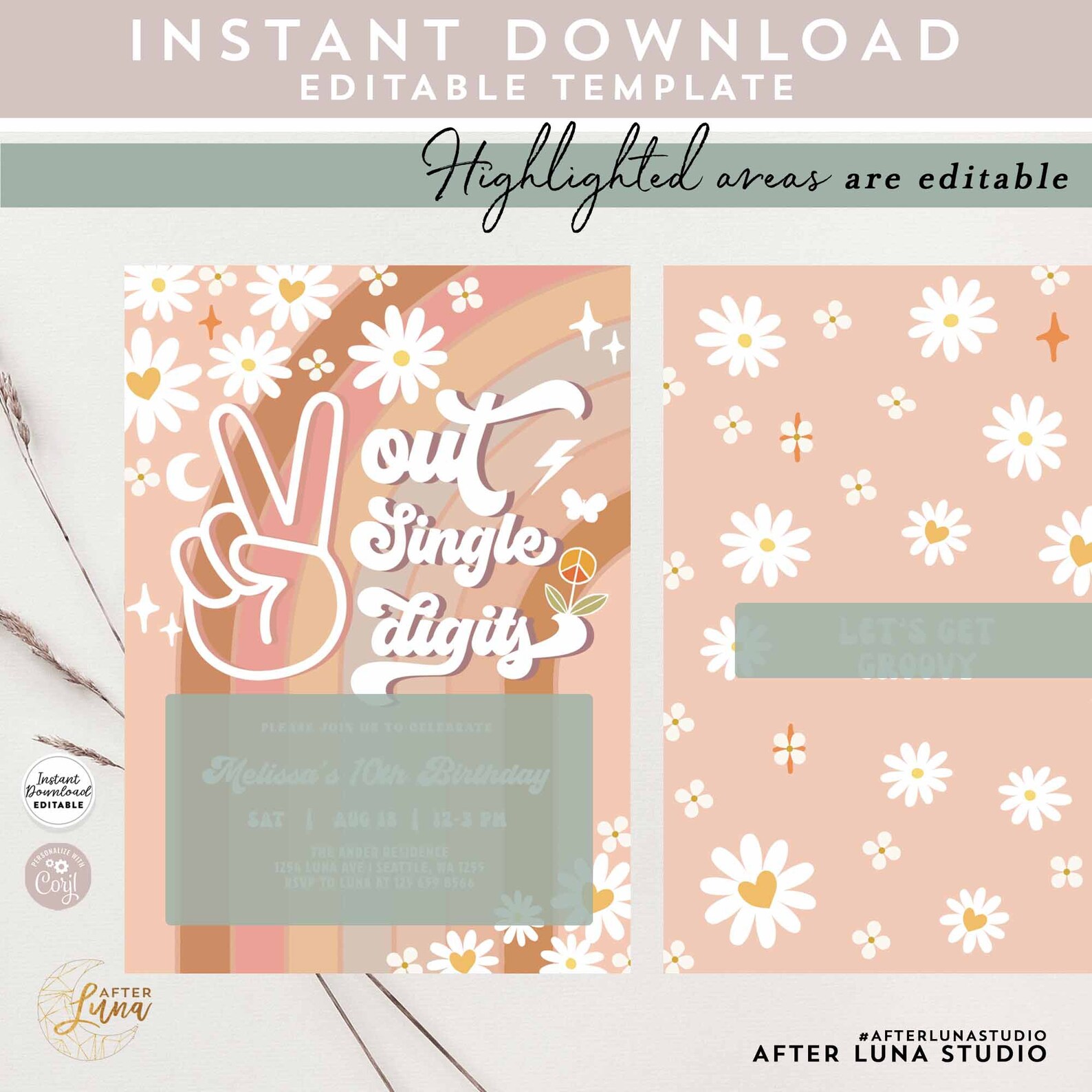 Editable Peace Out Single Digits Invites Fall Groovy 10th - Etsy