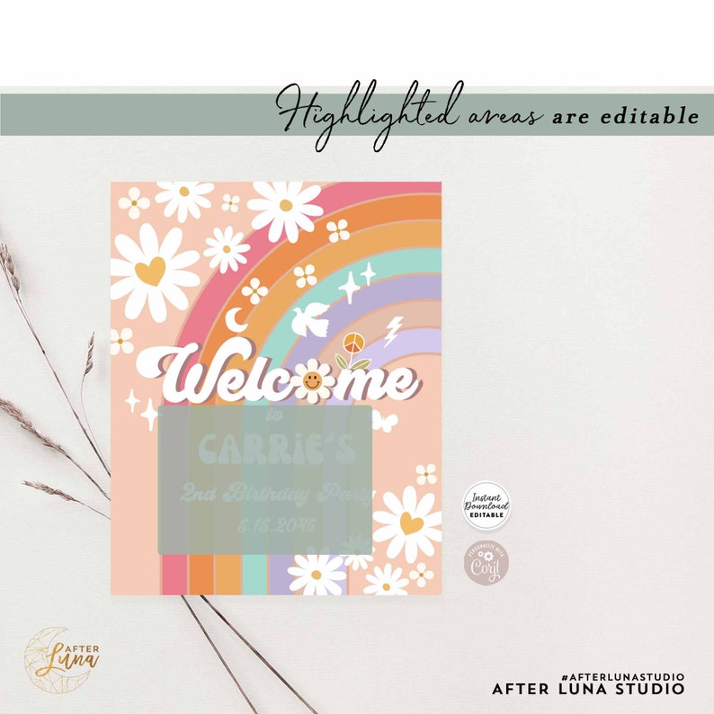 Editable Groovy Party Decor Welcome Sign Daisy Groovy Rainbow - Etsy