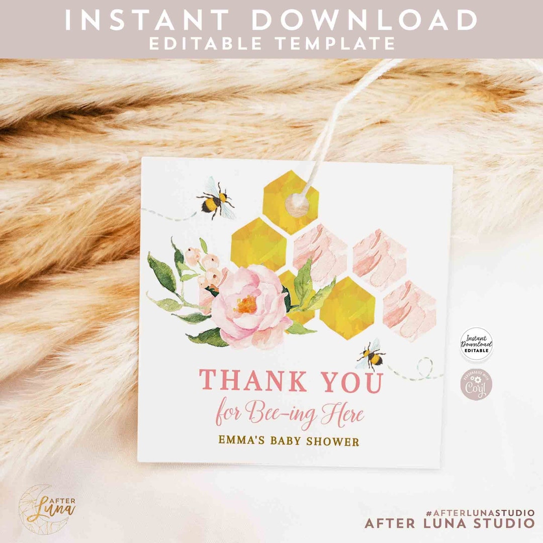Editable Honey Bee Pink Floral Bumble Bee Shower Thank You for Being ...