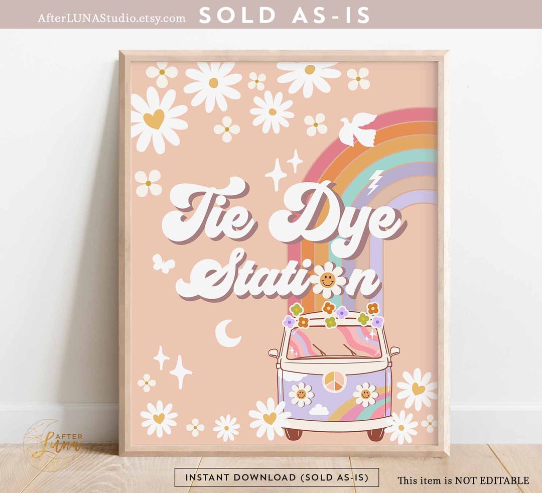 Groovy Birthday Party Decor Daisy Groovy Van Tie Dye Station Sign ...