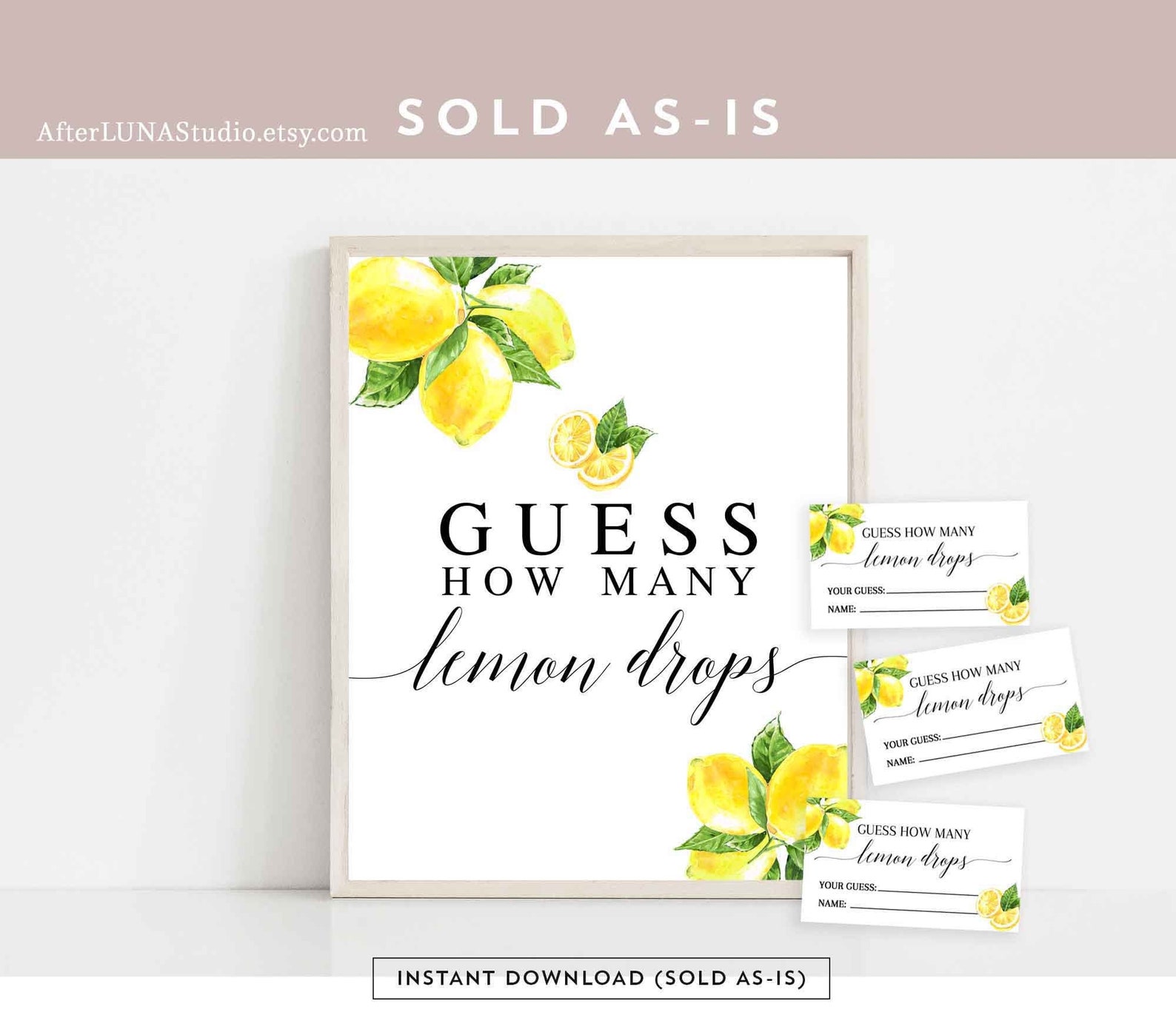 Lemon Guess How Many Lemon Drops Sign and Tickets Printable Citrus ...