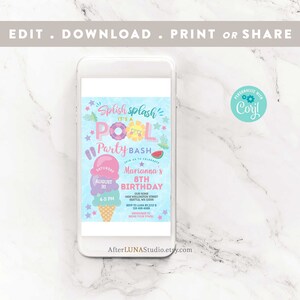 Editable Pool Party Birthday Invitation Ice Cream Pool Party Invite ...