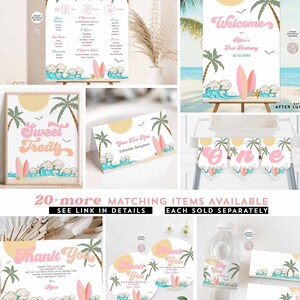 Editable Surfboard Beach Water Bottle Label Girl the Big One Surf up ...