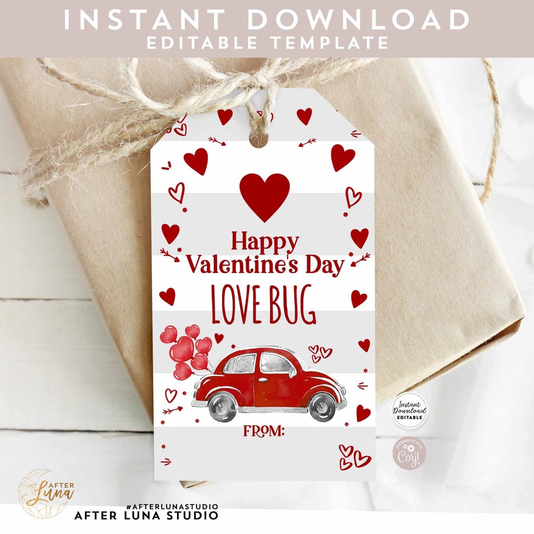 EDITABLE Valentine Sweet Treat Favor Tag Hearts Treat Love Bug Car ...