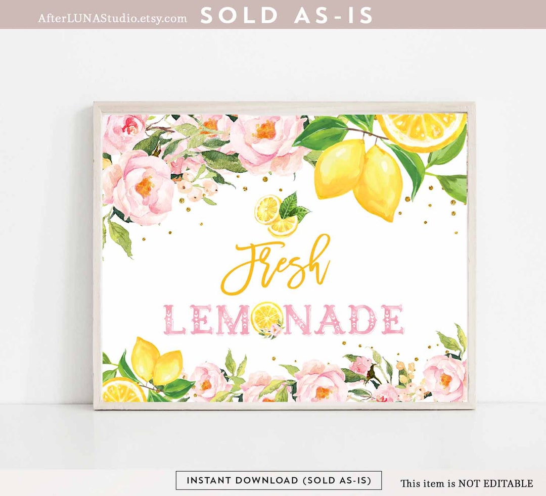 Pink Floral Lemon Fresh Lemonade Sign Printable Drink Table Decor ...