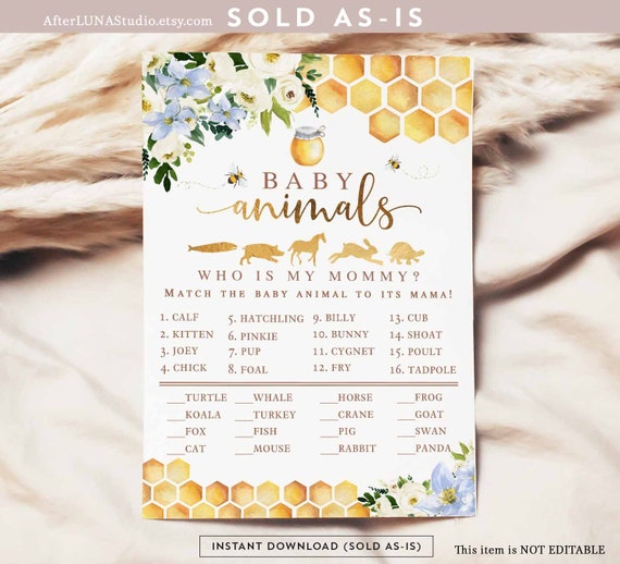 Blue Honey Bee Baby Animals Game What Will Baby Bee Sweet as - Etsy