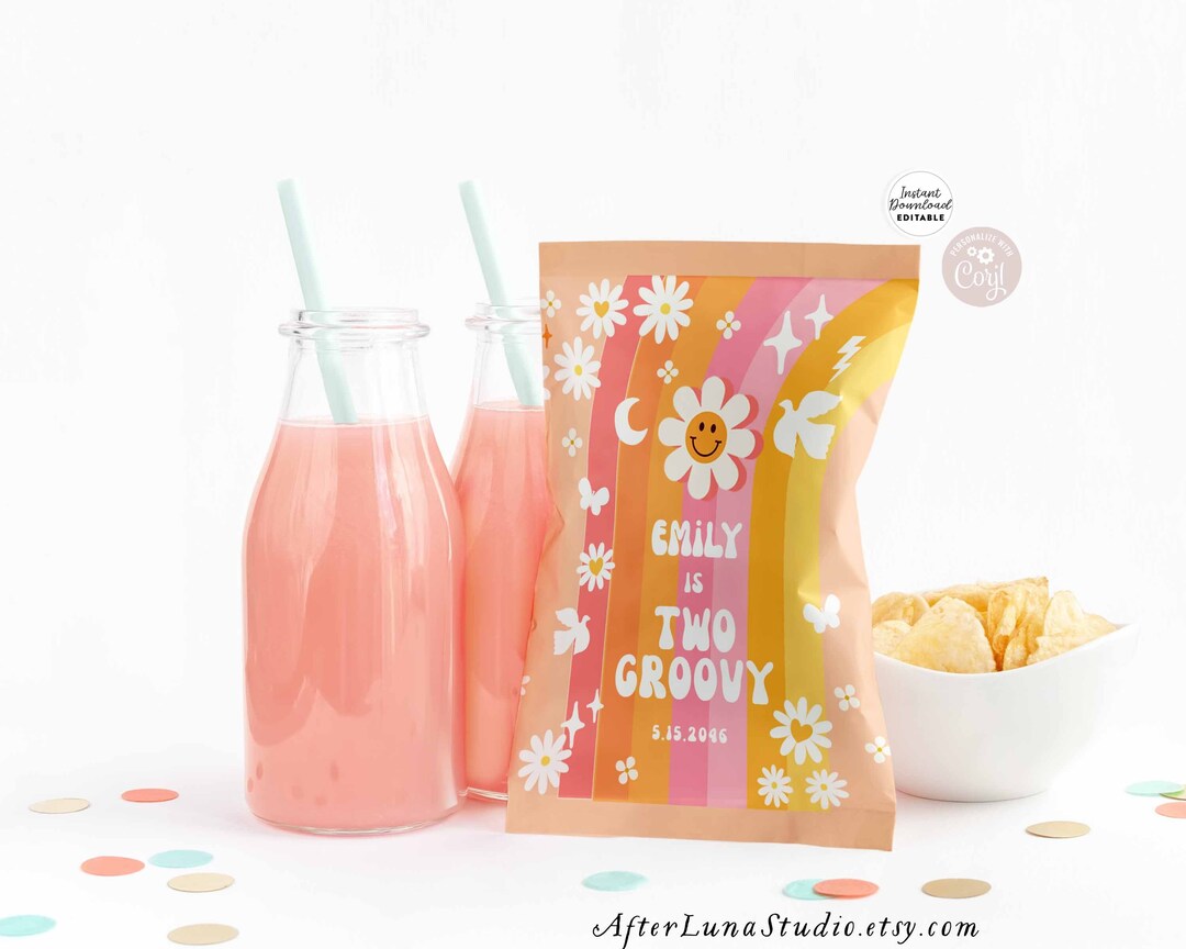 Editable ANY WORDING Groovy Chip Bag Wrapper Printable Two Groovy Pink ...