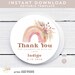 Editable Boho Rainbow Round Label Sticker Tag Pampas Grass Rainbow Baby ...