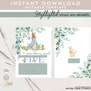 Editable Peter Rabbit 5th Birthday Invitation Boy Bunny Peter Rabbit ...