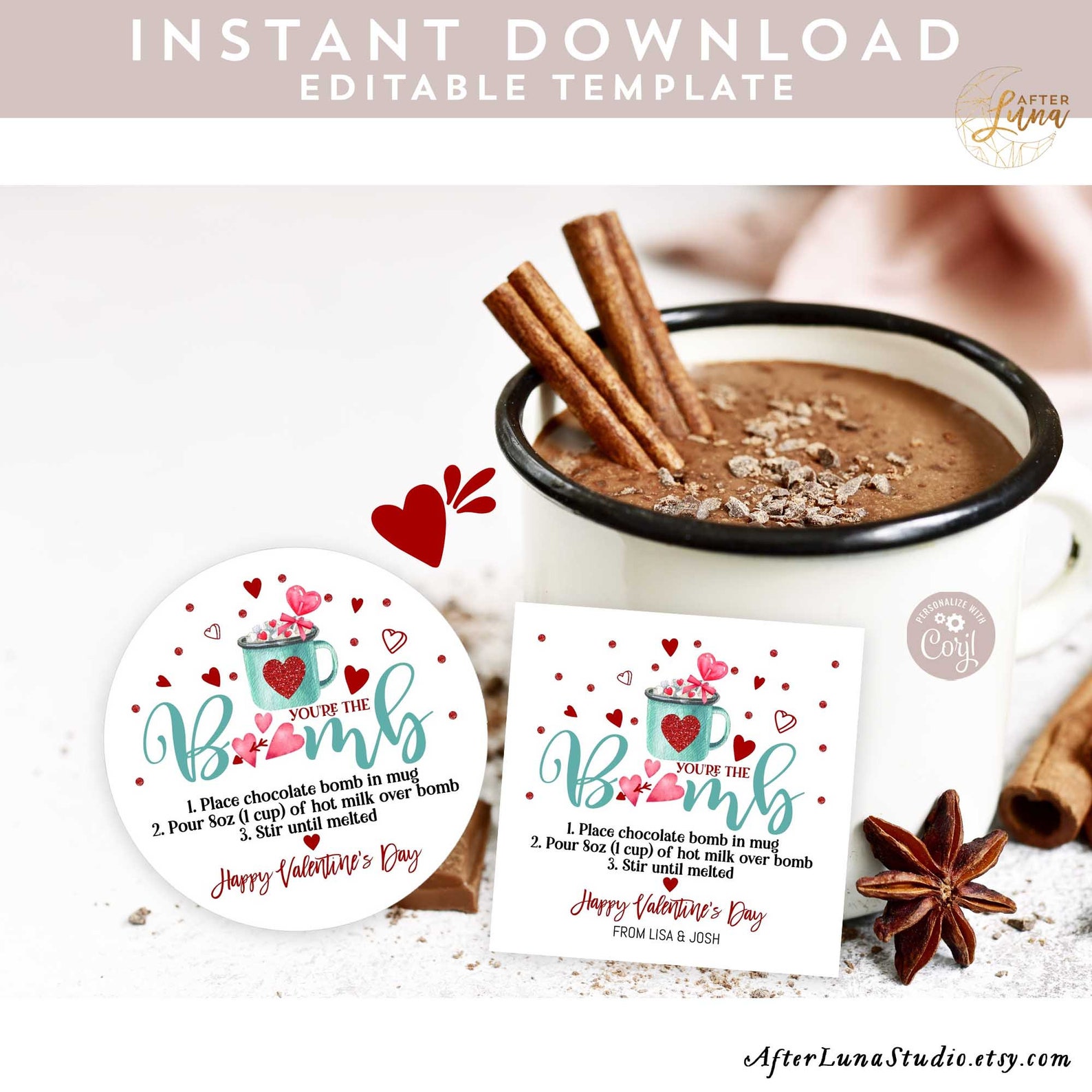EDITABLE Valentine Hot Chocolate Bomb Tag Valentine Hot Cocoa Bomb Tag ...