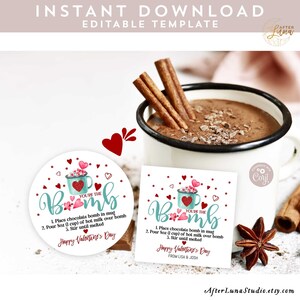 EDITABLE Valentine Hot Chocolate Bomb Tag Valentine Hot Cocoa Bomb Tag ...