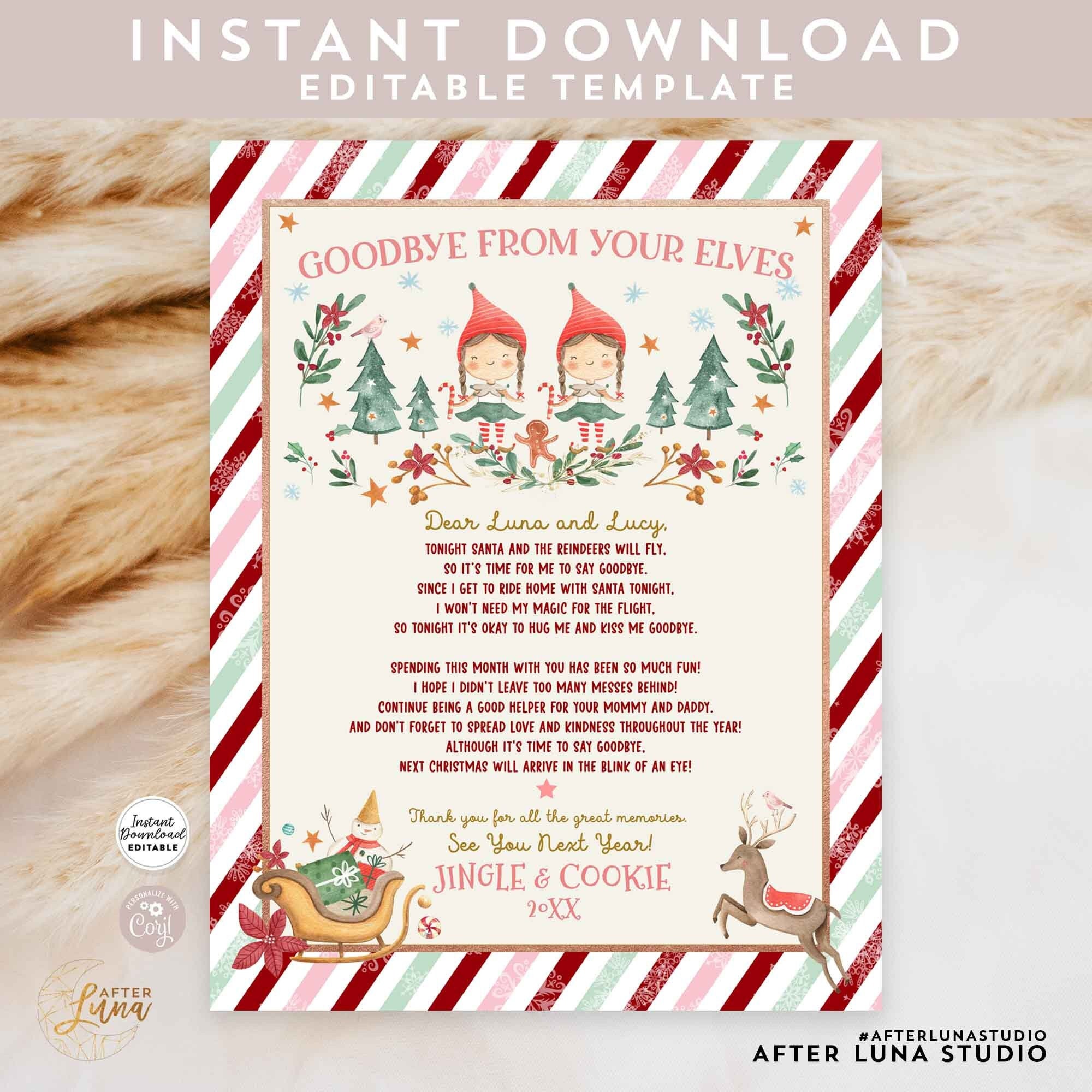 EDITABLE 2 Girl Elf Goodbye Letter From Elf Bye for Now Letter Goodbye ...