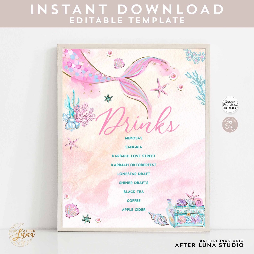 Editable ANY EVENT Mermaid Baby Shower Under the Sea Sprinkle Baptism ...