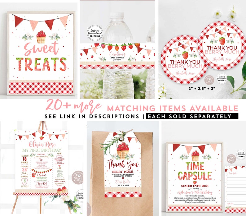Editable Strawberry Milestone Poster Template Birthday Facts Berry ...