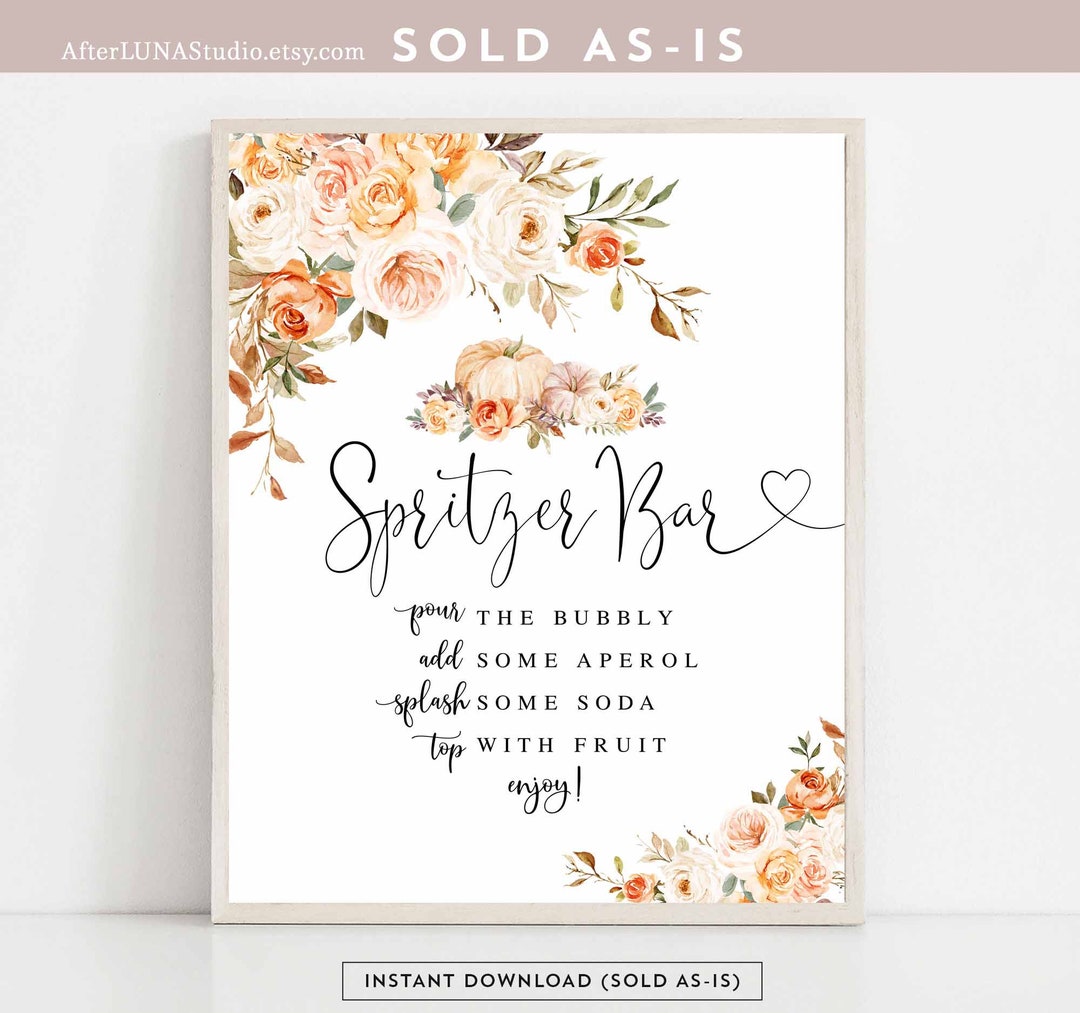 Fall Pumpkin Spritzer Bar Sign Printable Pumpkin Baby Sprinkle Shower ...