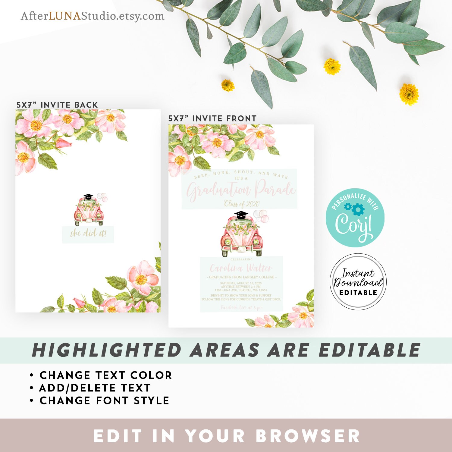 EDITABLE Graduation Parade Invitation Instant Download Rustic | Etsy Canada