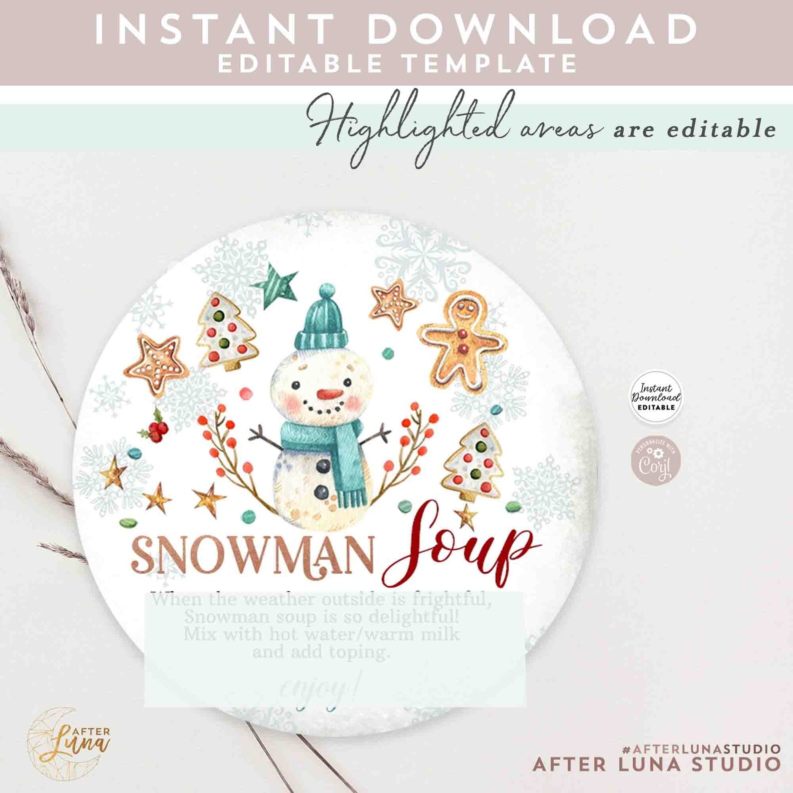 EDITABLE Snowman Soup Hot Chocolate Mix Kids Children Holiday - Etsy