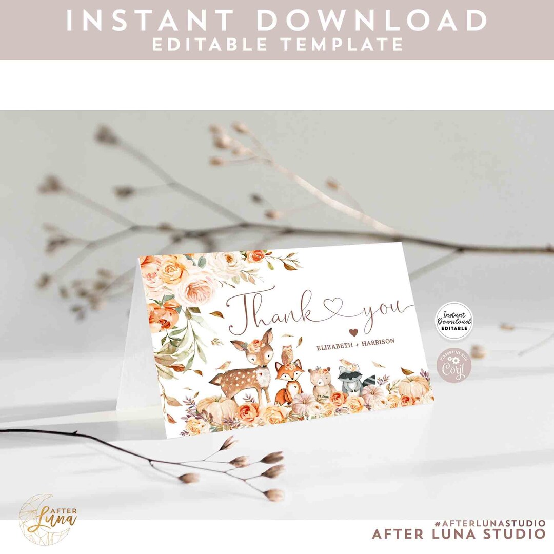 Editable Fall Pumpkin Woodland Animal Fox Baby Shower Sprinkle Sip and ...