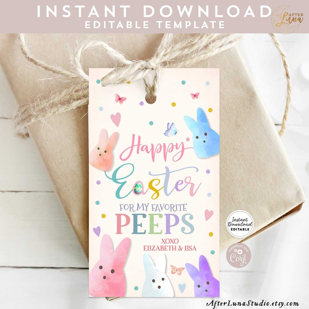 EDITABLE Personalized Easter Peep Tag Tags Printable Easter Bunny Peeps ...