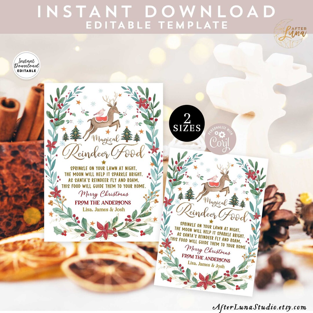 Editable Magical Reindeer Food Tag Christmas Reindeer Food Tags ...
