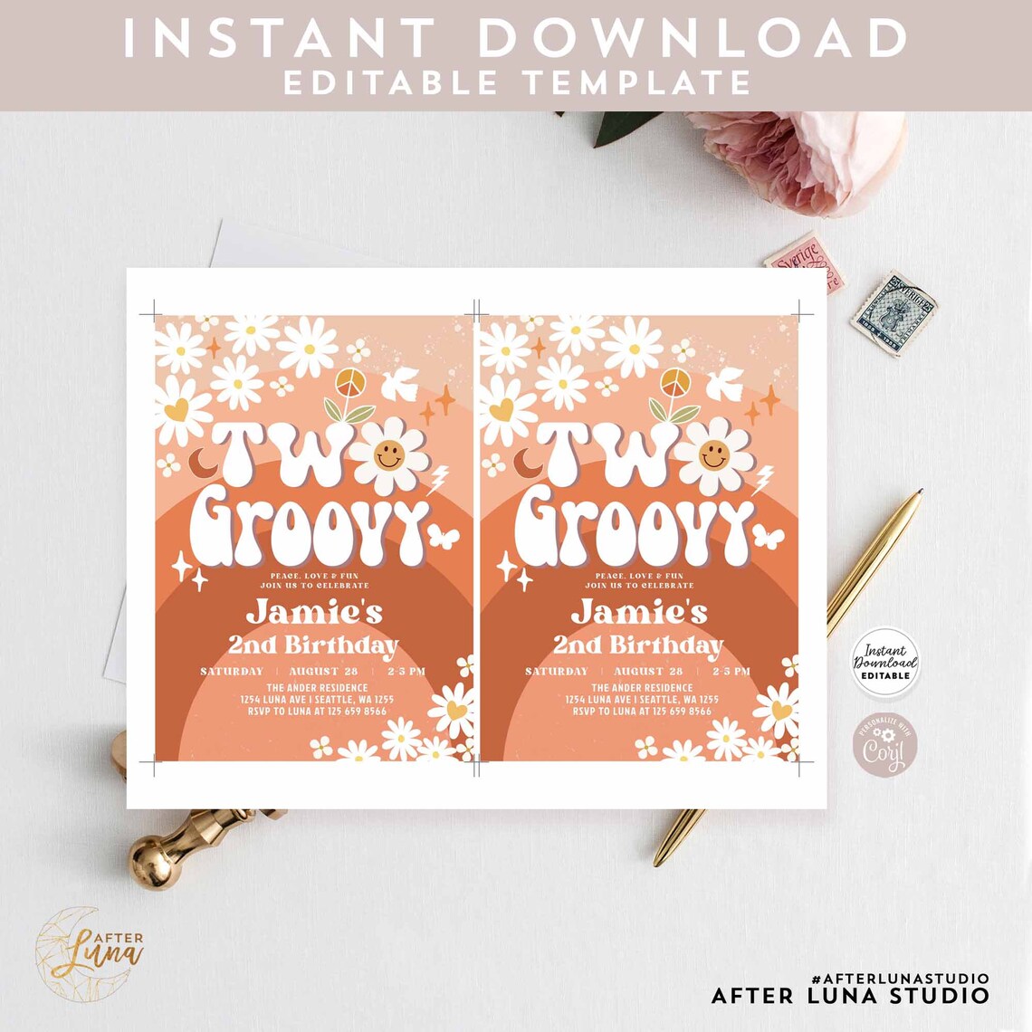 Editable Two Fall Groovy Invite Birthday Groovy Birthday - Etsy
