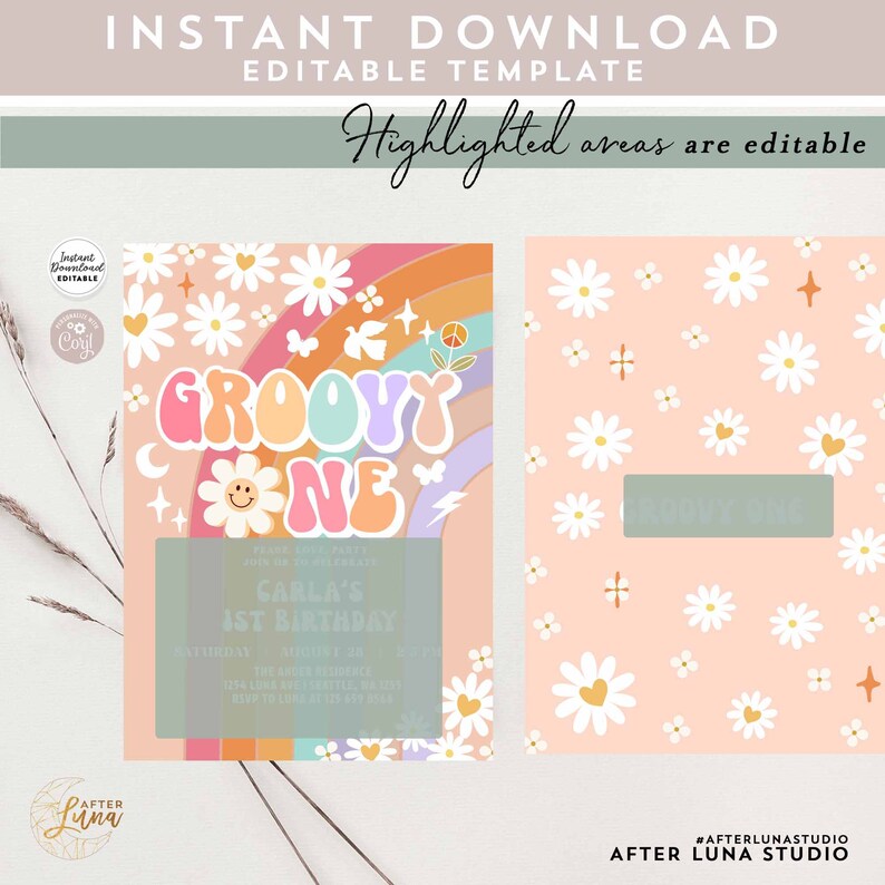 Editable Groovy One Invite Daisy Rainbow Groovy ONE 1st - Etsy