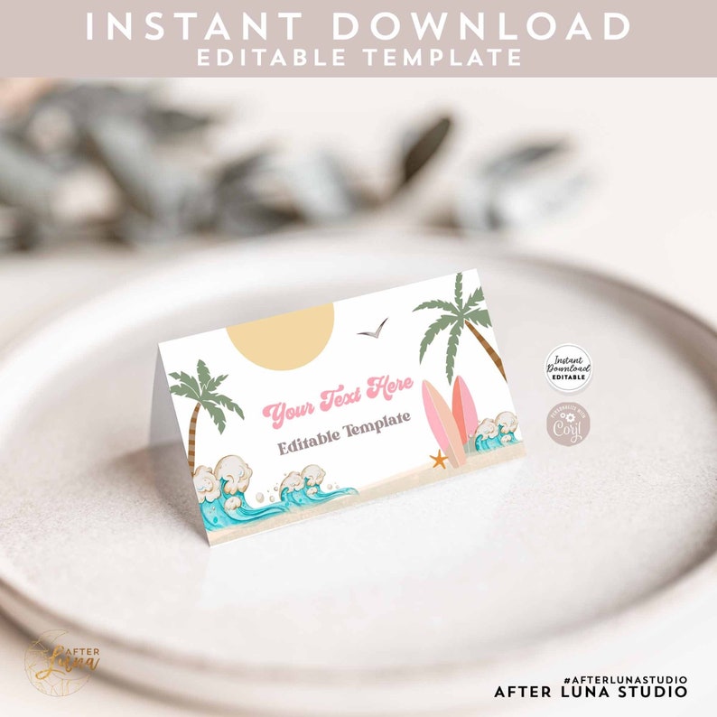 Editable Minimal Surfboard Beach Surf Surfing Birthday Folded Place ...