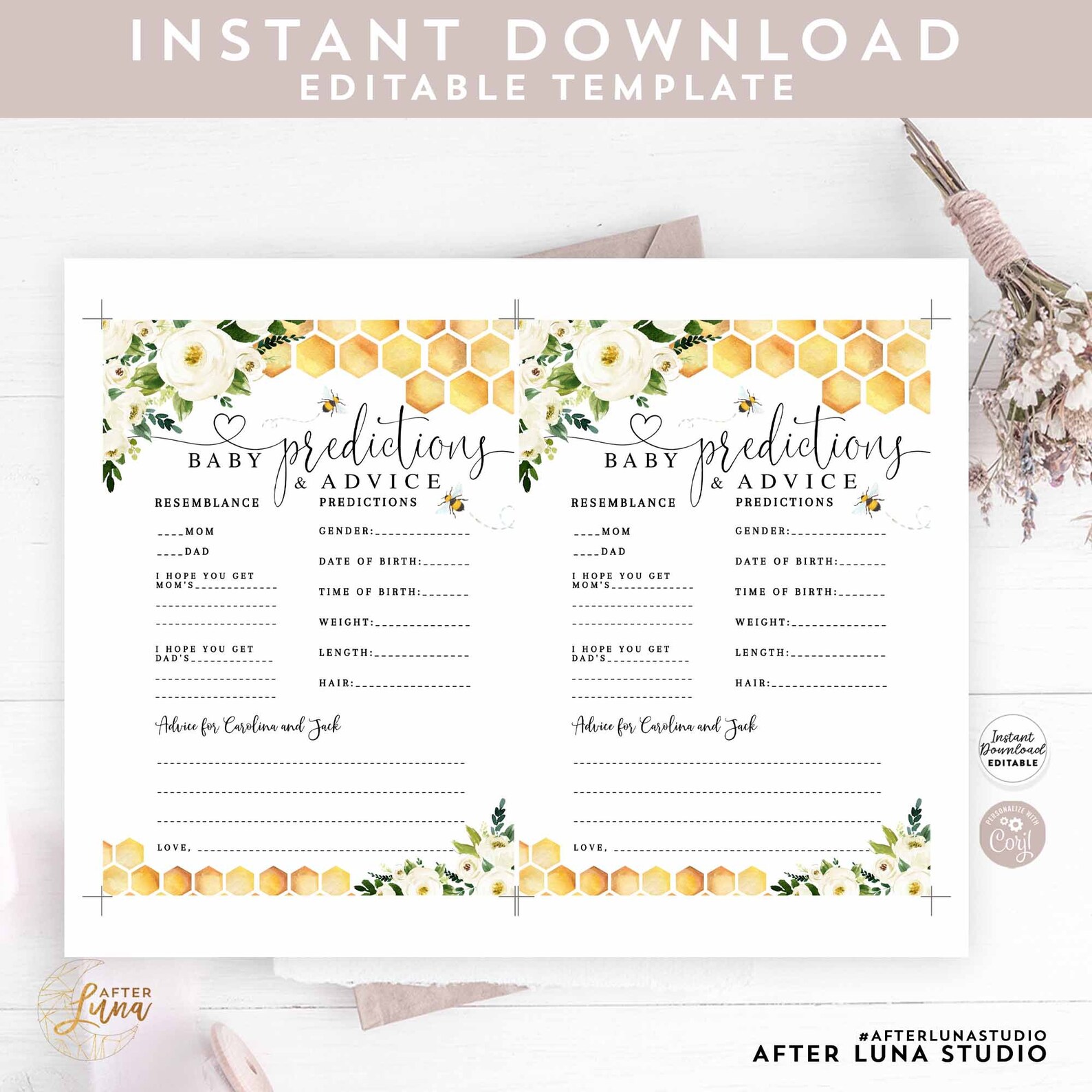 Editable Bee Personalized Baby Predictions and Advice What - Etsy