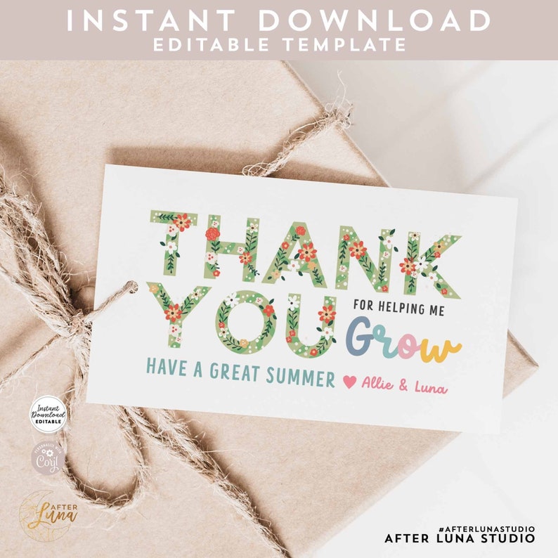 Editable Flower Teacher Appreciation Gift Tags End of Year Thank You ...